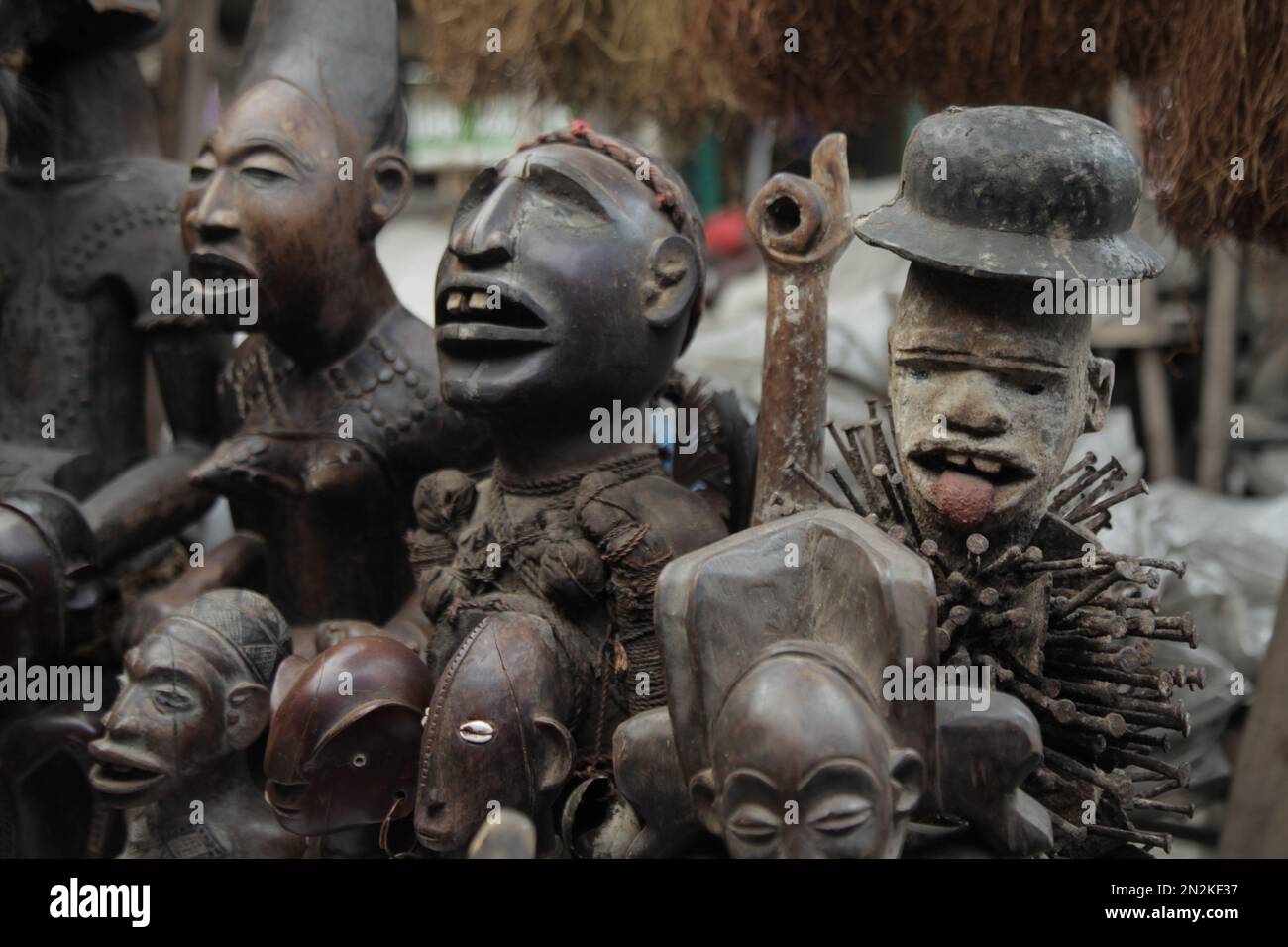 Kinshasa masks at the masks markets in Public Democratic of Congo Stock ...