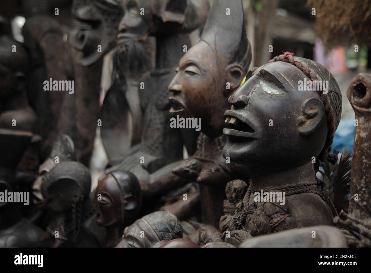 Kinshasa masks at the masks markets in Public Democratic of Congo Stock ...