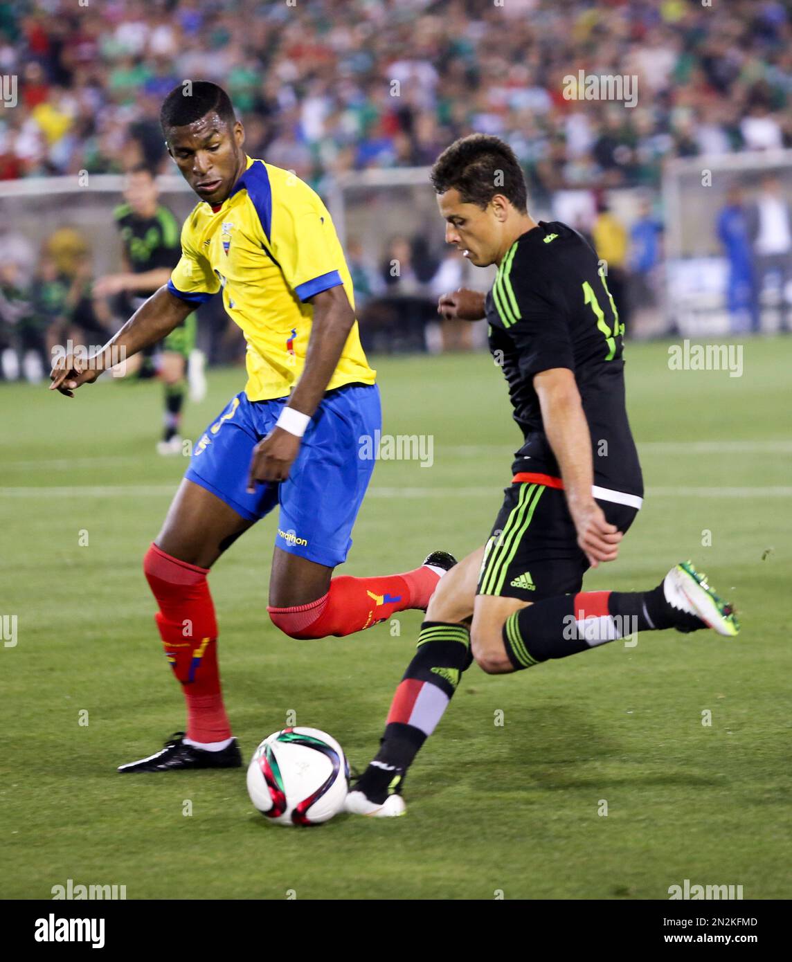 Mexico Javier Hernandez (14) and Ecuador Frickson Erazo (3) in action ...