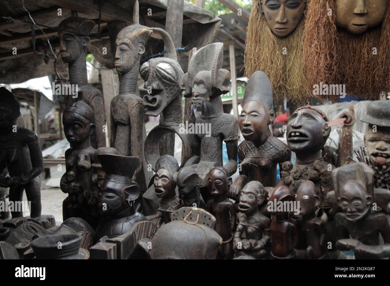 Kinshasa masks at the masks markets in Public Democratic of Congo Stock ...