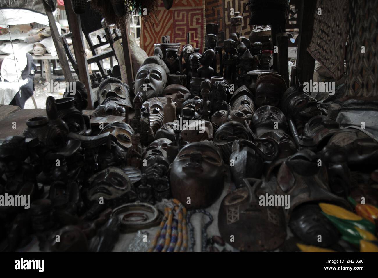 Kinshasa masks at the masks markets in Public Democratic of Congo Stock ...