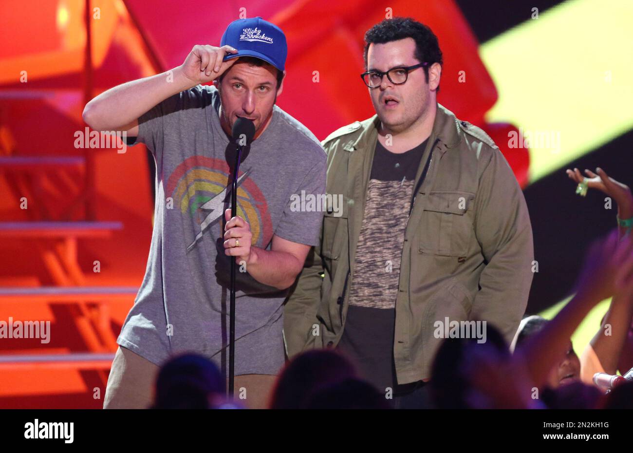 Adam Sandler, left, and Josh Gad speak onstage at Nickelodeon's 28th ...