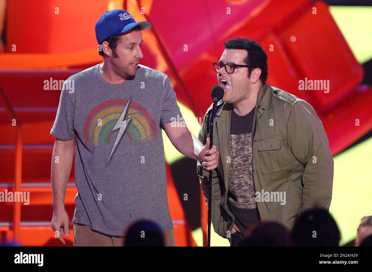 Adam Sandler, left, and Josh Gad speak onstage at Nickelodeon's 28th ...