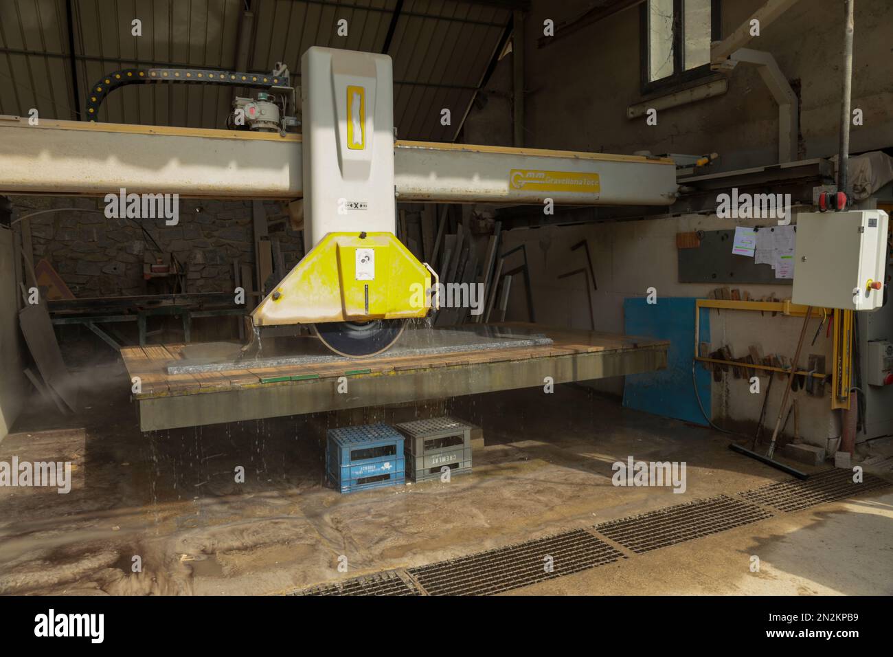 Processing of marble in the quarry. Industrial Machinery for cutting ...