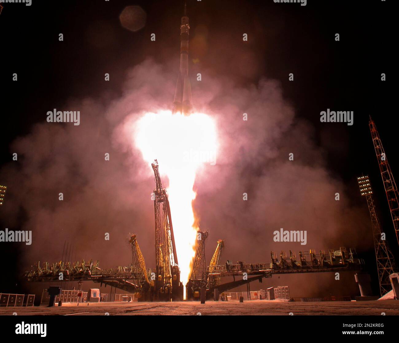 The Soyuz-FG rocket booster with Soyuz TMA-16M space ship carrying a ...