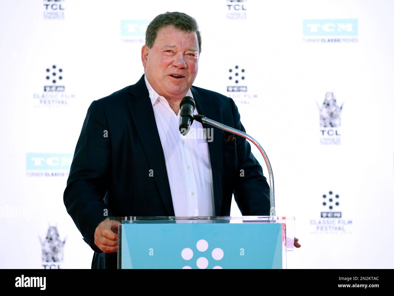 Actor William Shatner makes a speech during a hand and footprint ...