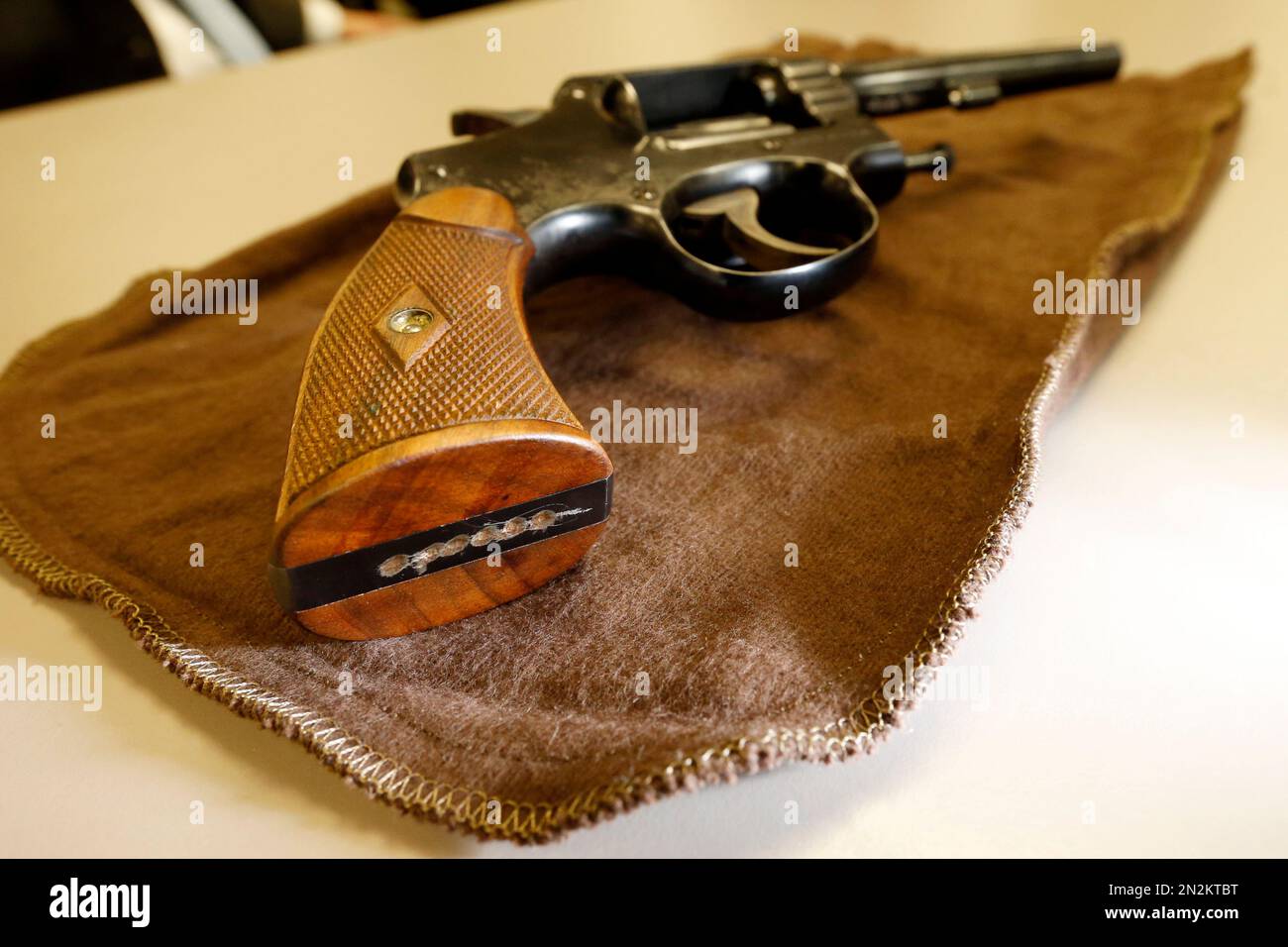 This Wednesday, March 25, 2015 photo shows the defaced serial number on ...