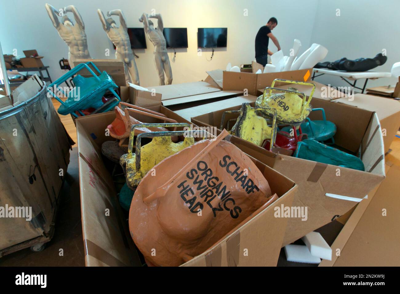 A worker prepares the recreation of the Pucci Sculpting Studio during ...
