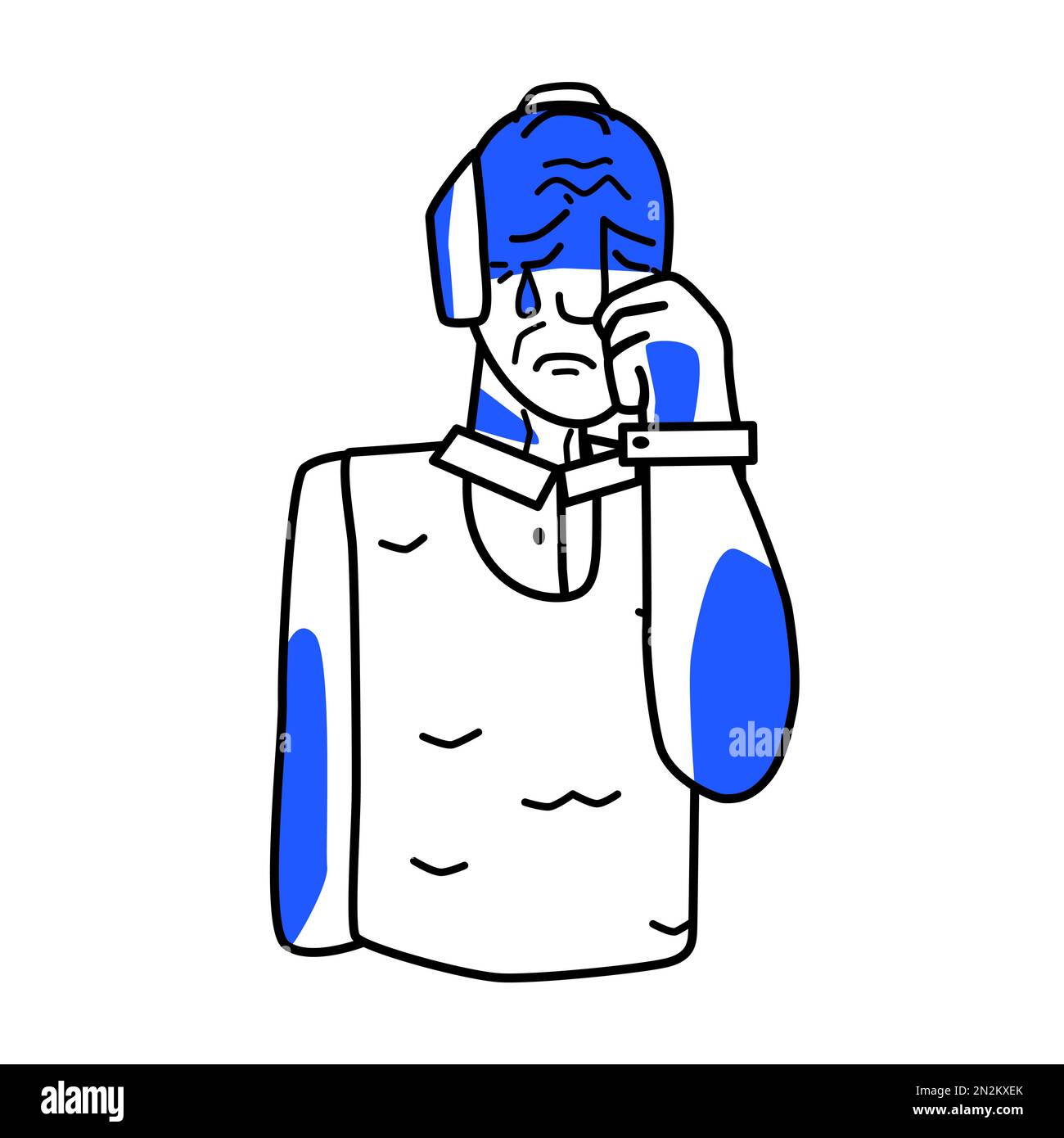 Sad grandfather, emotion of melancholy. Sadness of an old man, half ...