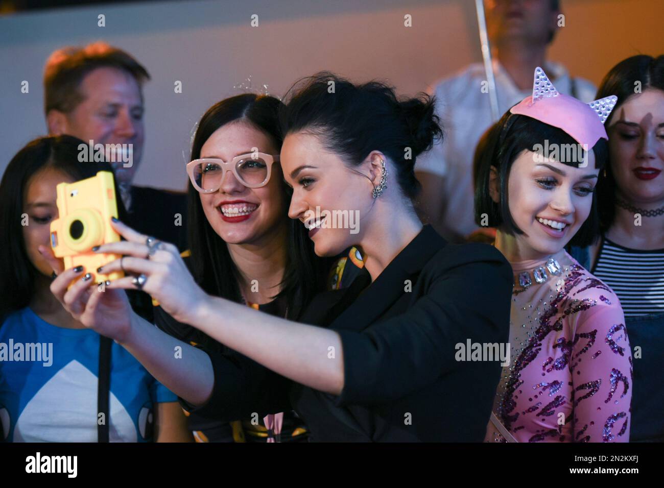 Katy Perry, center, poses with fans at the World Premiere Of "Katy ...
