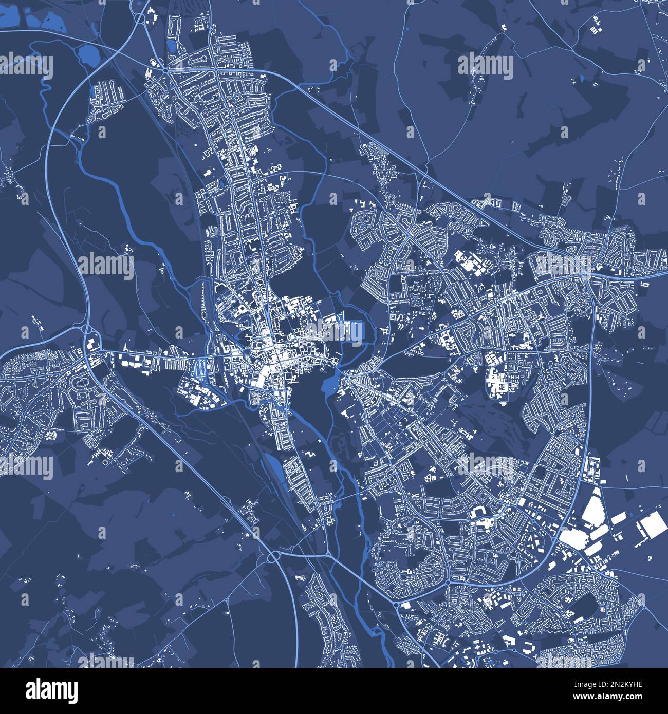Blue square Oxford map, the UK. Skyline city territory map with roads ...