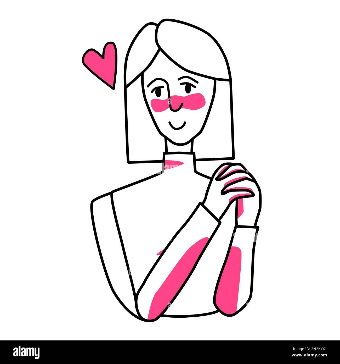 Shy woman with emotion of love. Beloved female half body drawing ...