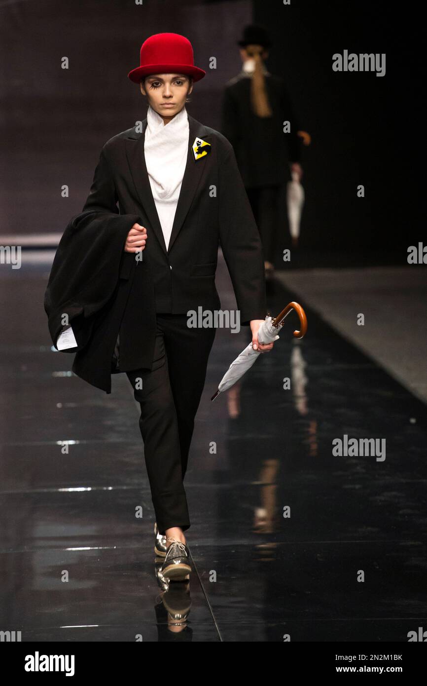 Models wear a creation by Russian designer Victoria Andreyanova during ...