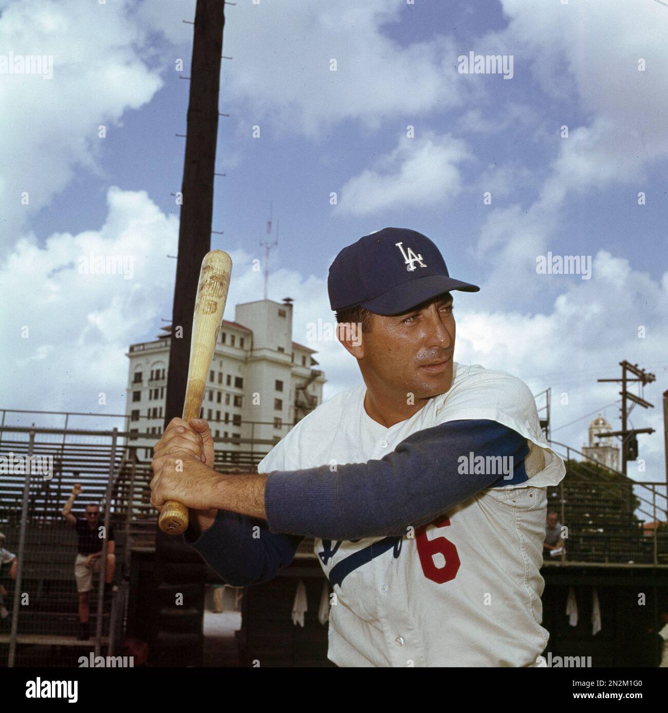 Los Angeles Dodgers outfielder Carl Furillo wields a bat during spring ...