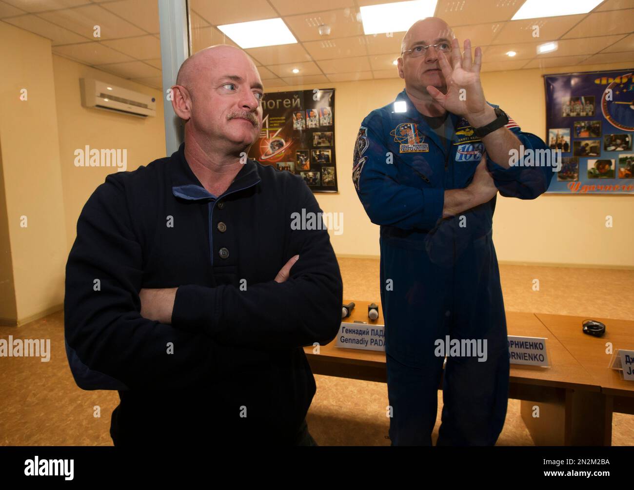 U.S. astronaut Scott Kelly, right, crew member of the mission to the ...