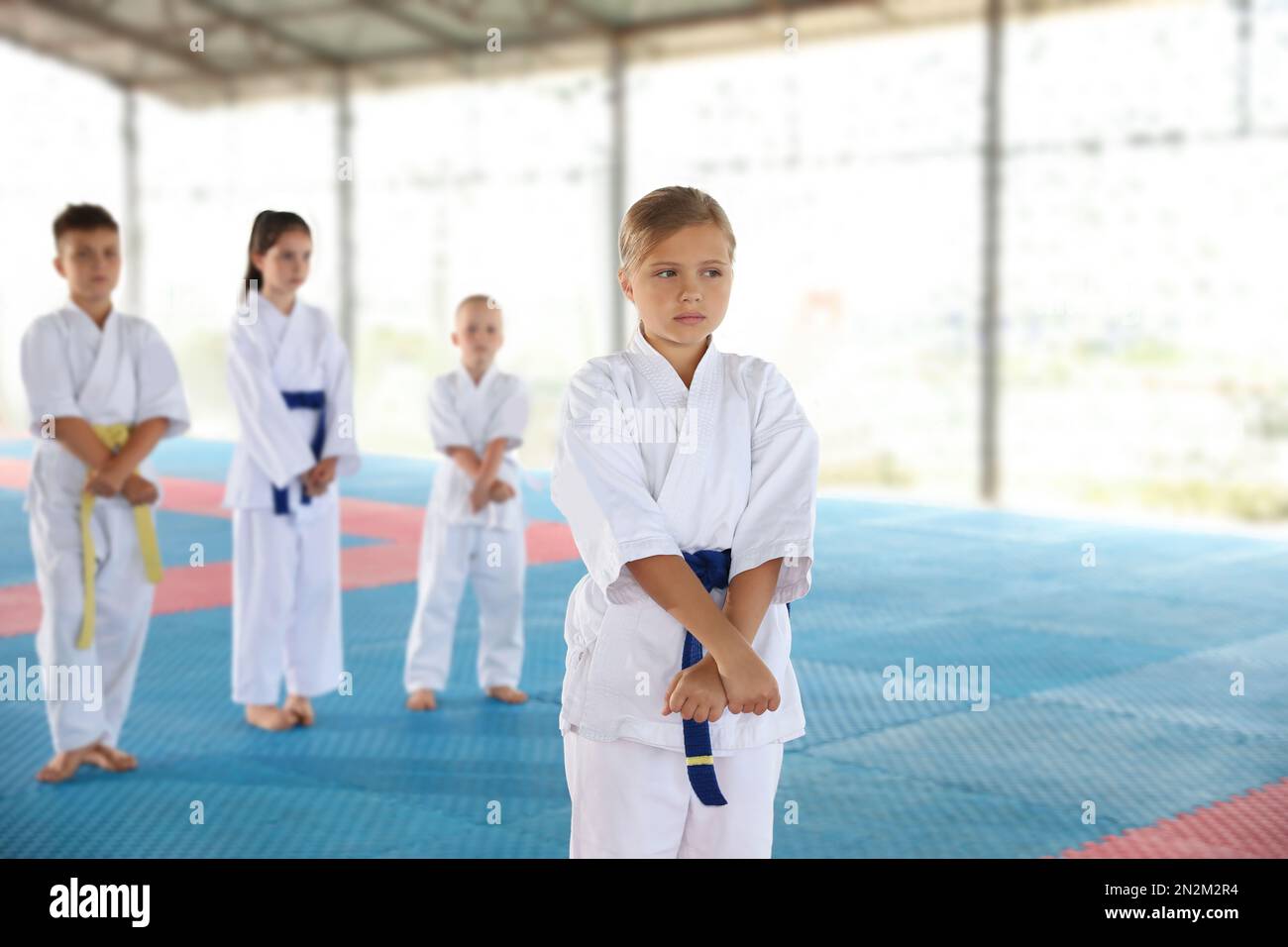 Girl in kimono during karate practice on tatami outdoors Stock Photo ...