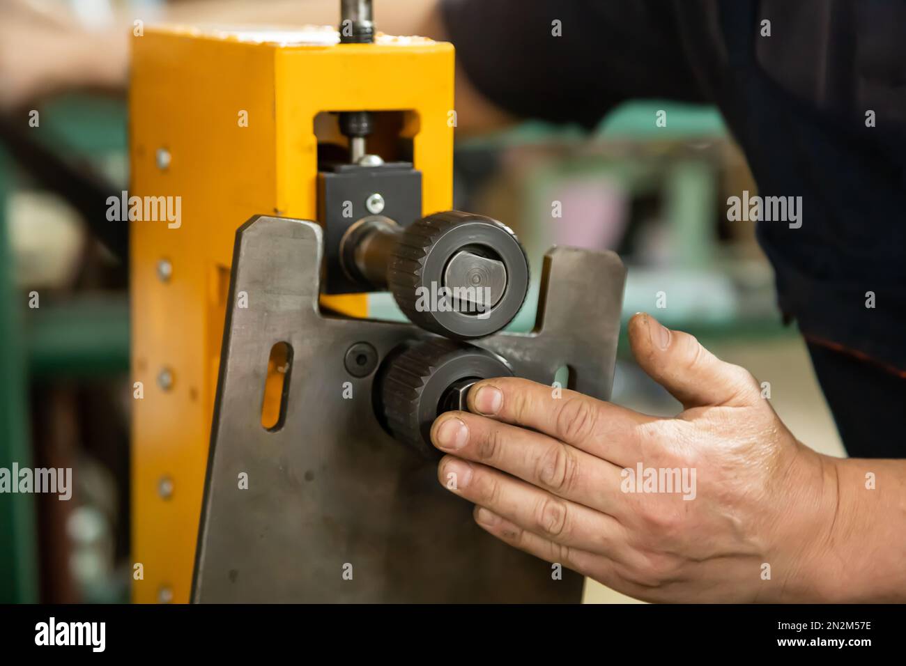 the machine for production of products from a plate during work Stock ...