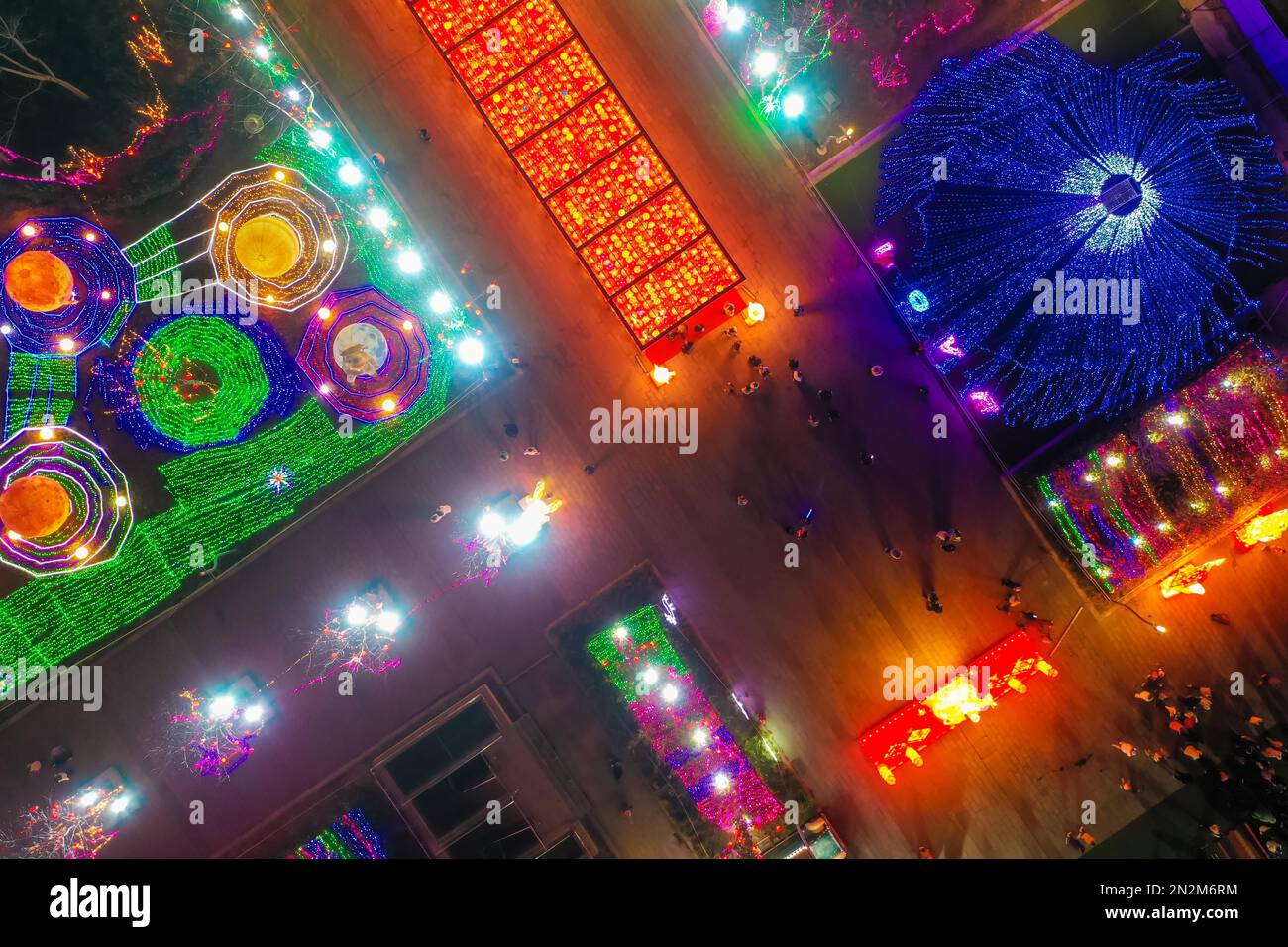 Aerial photo shows the night view of Zhengzhou Central Cultural ...