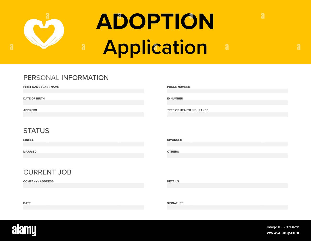 Child adoption application. Questionnaire with space for answers Stock ...