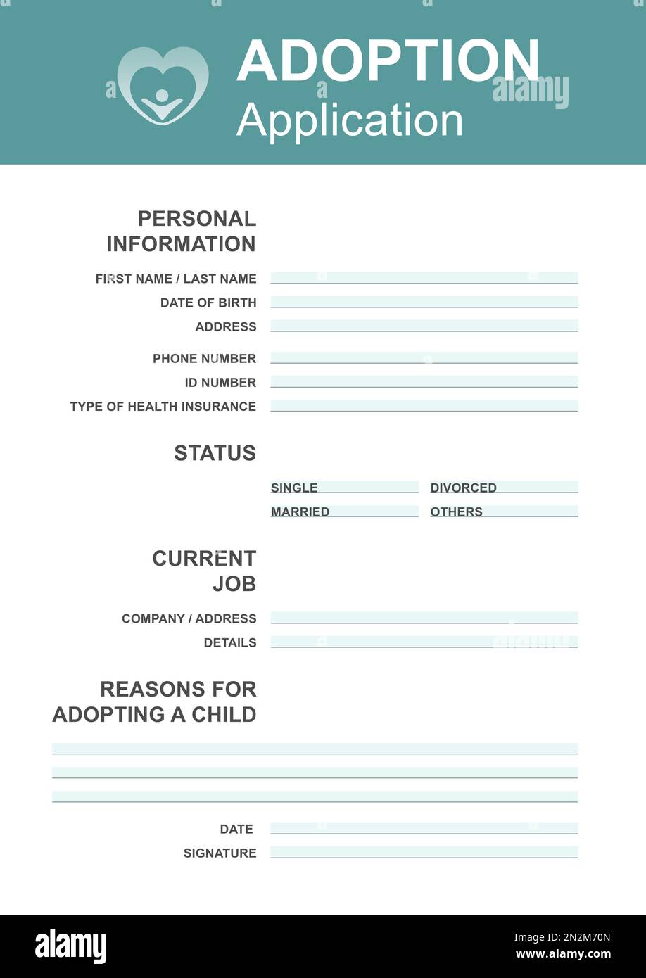 Child adoption application. Questionnaire with space for answers Stock Photo - Alamy