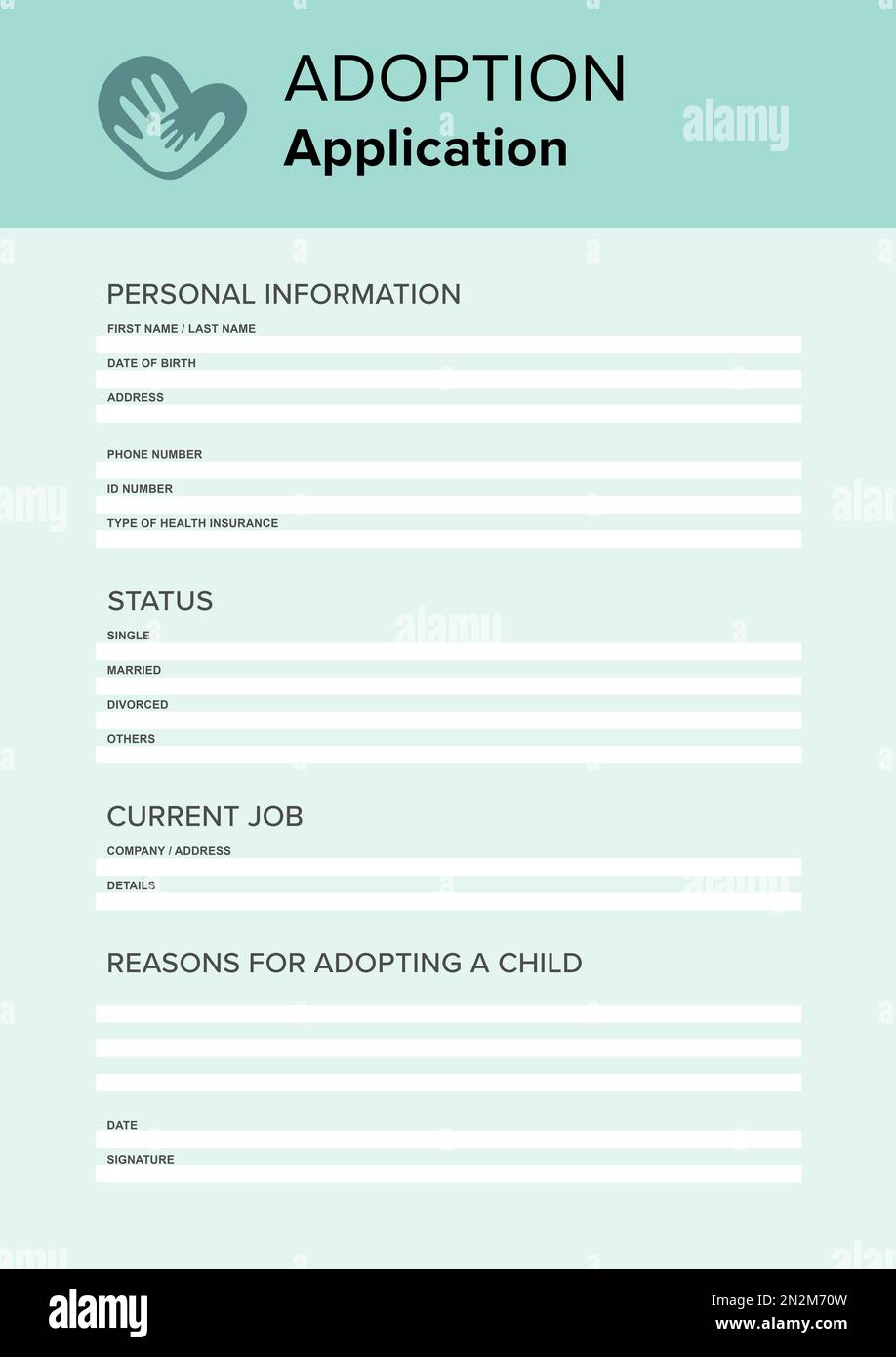 Child adoption application. Questionnaire with space for answers Stock ...