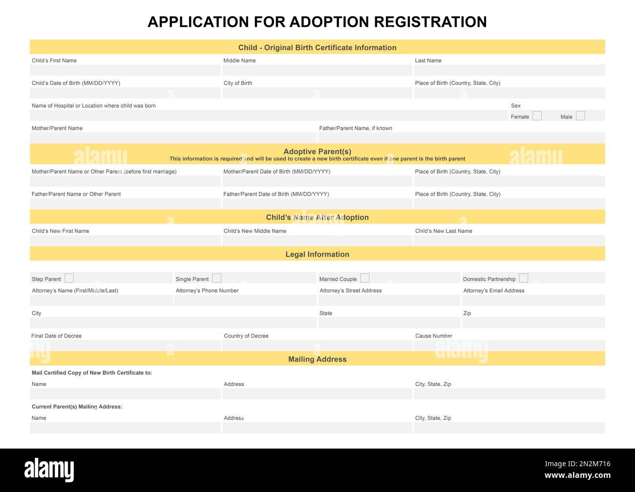 Child adoption application. Questionnaire with space for answers Stock ...