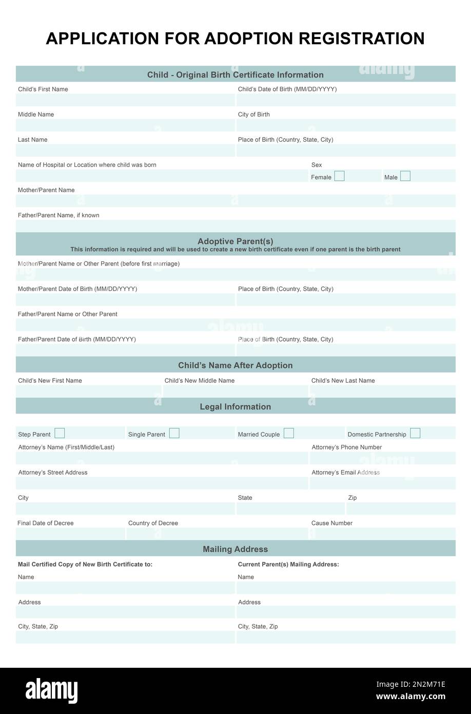 Child adoption application. Questionnaire with space for answers Stock Photo - Alamy