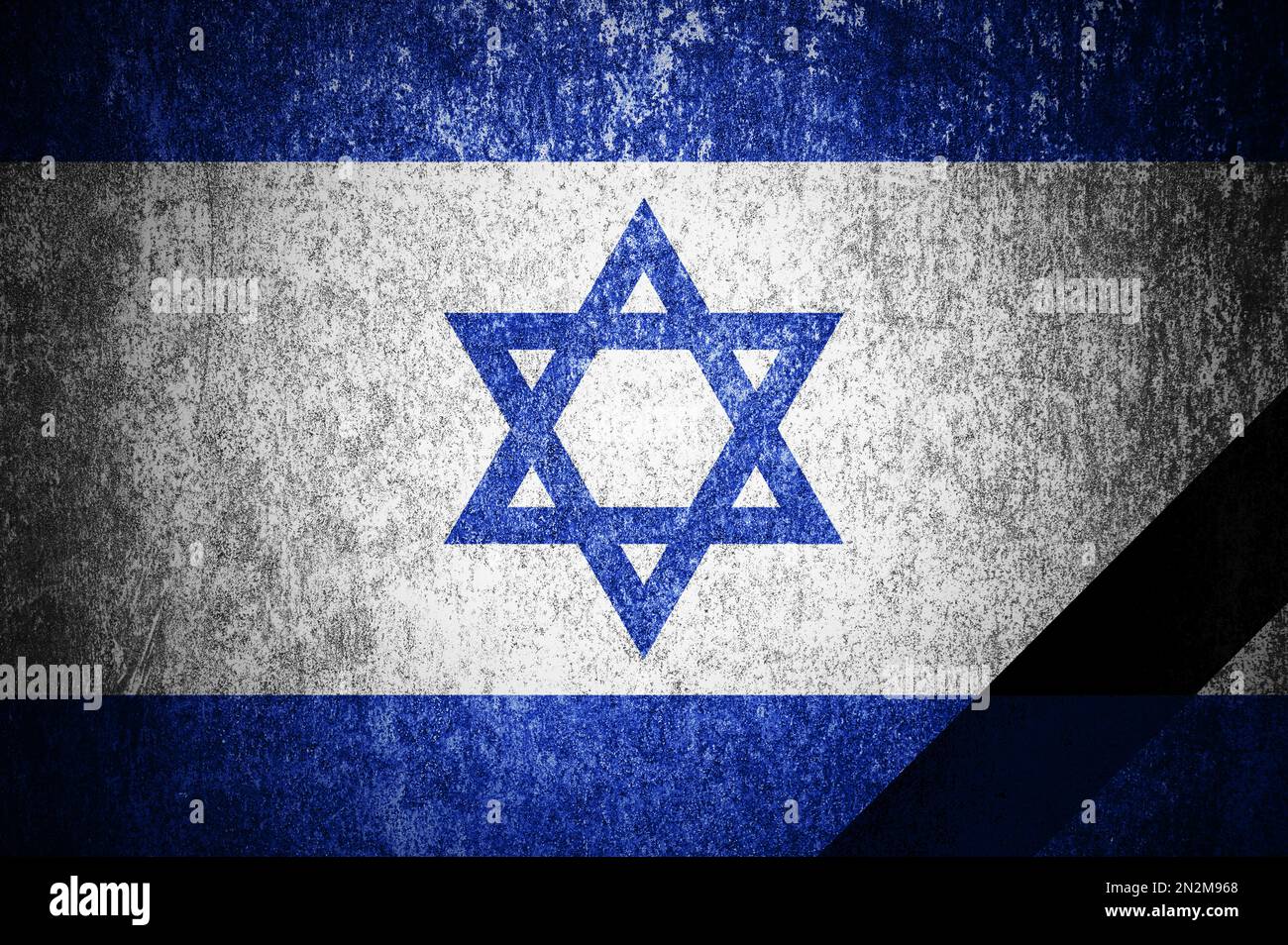 The national flag of Israel with a black mourning ribbon. Mourning in ...