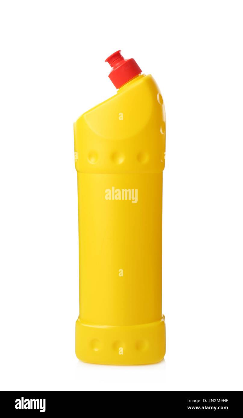 Yellow bottle of cleaning product isolated on white Stock Photo - Alamy