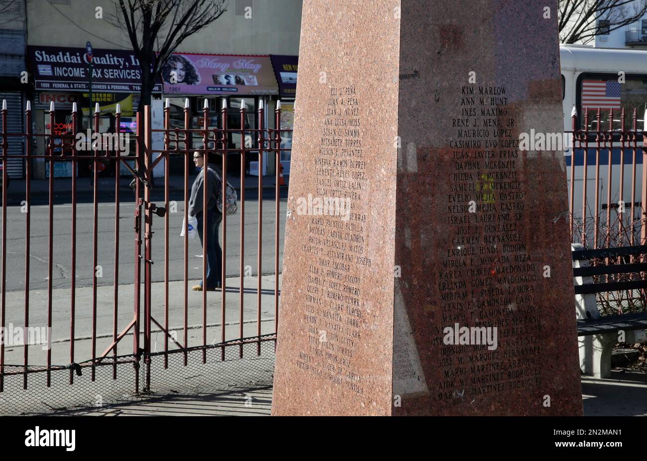 A memorial with the names of those killed in the Happy Land social club ...