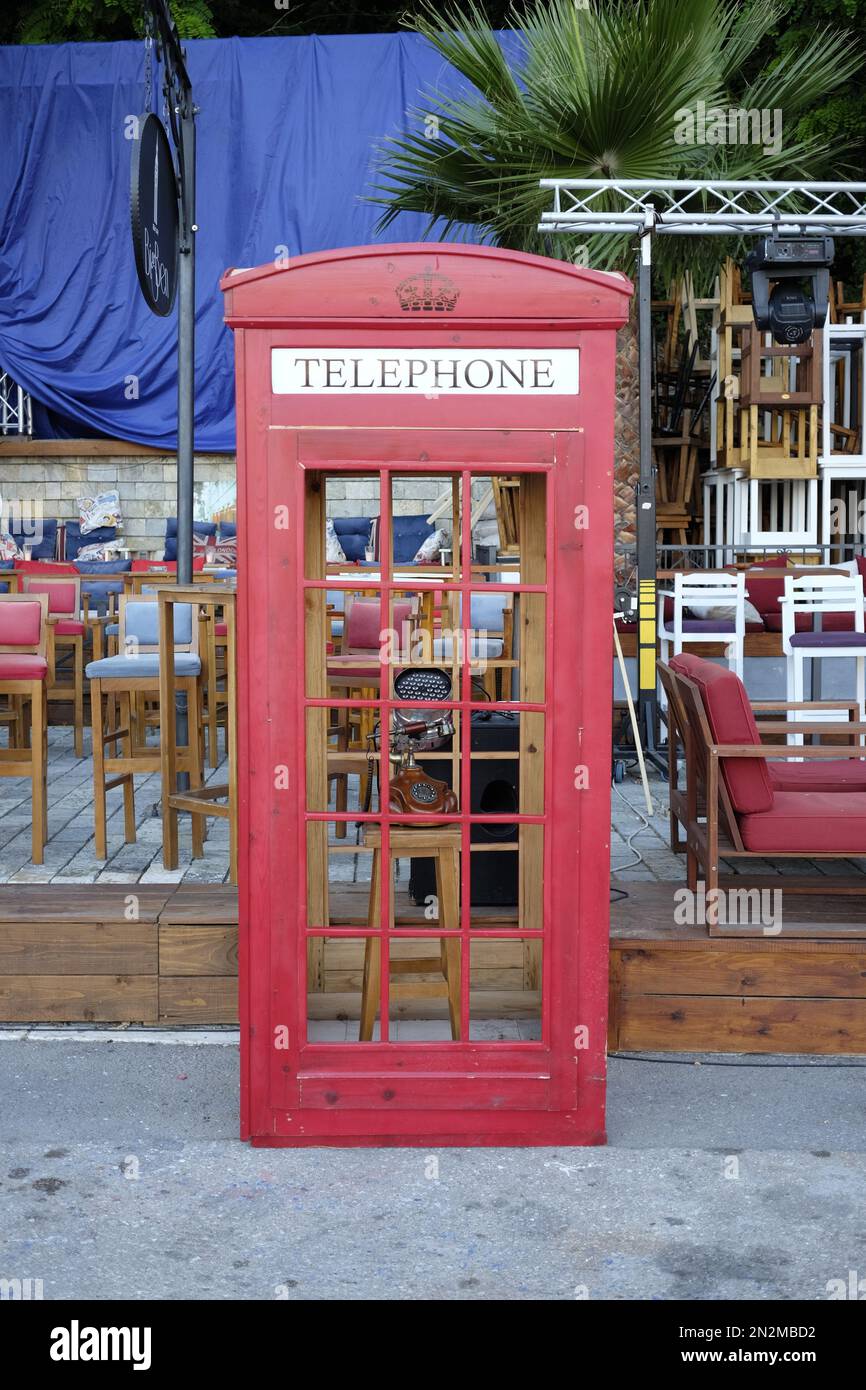 A British red telephone booth with a cafe in the background Stock Photo ...