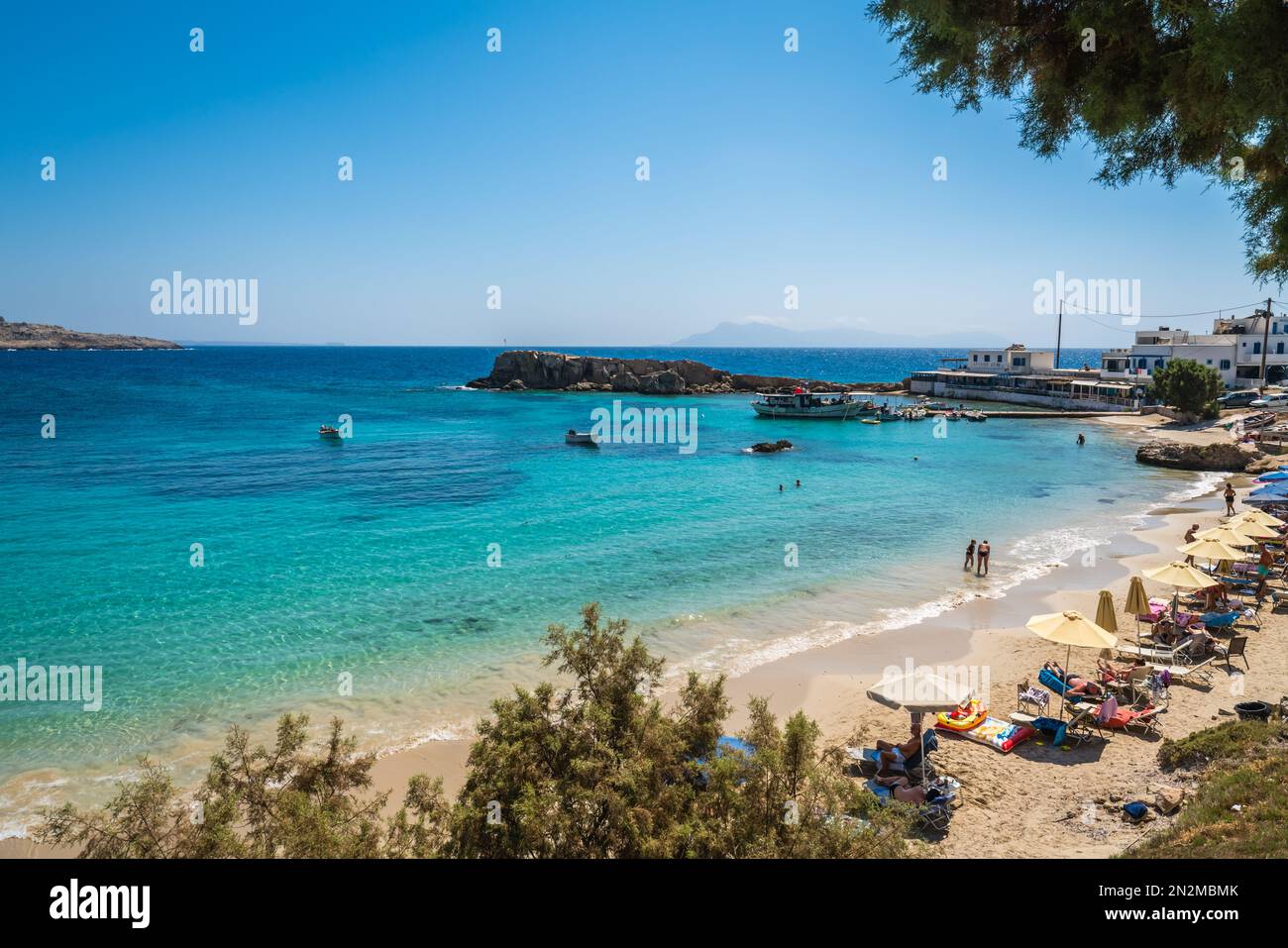 Lefkos Beach, Karpathos, Greece - August 2022 : White sandy beach and ...