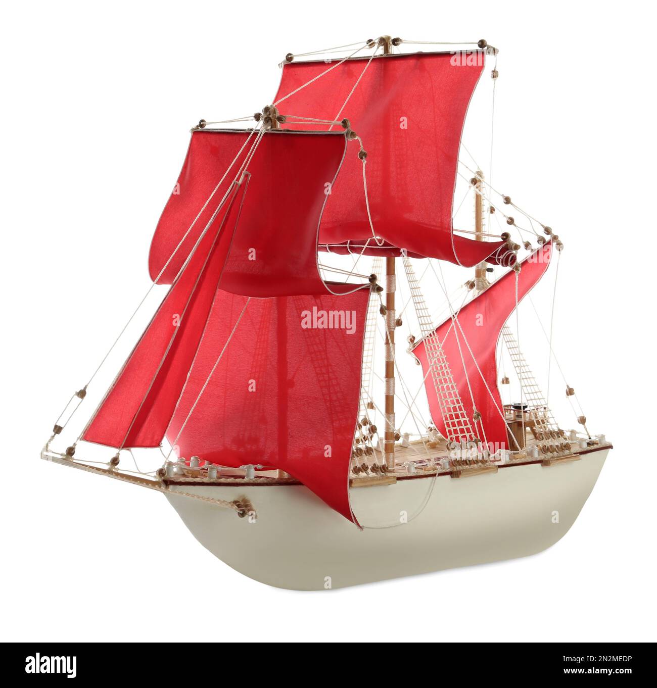 Beautiful small ship model isolated on white Stock Photo - Alamy