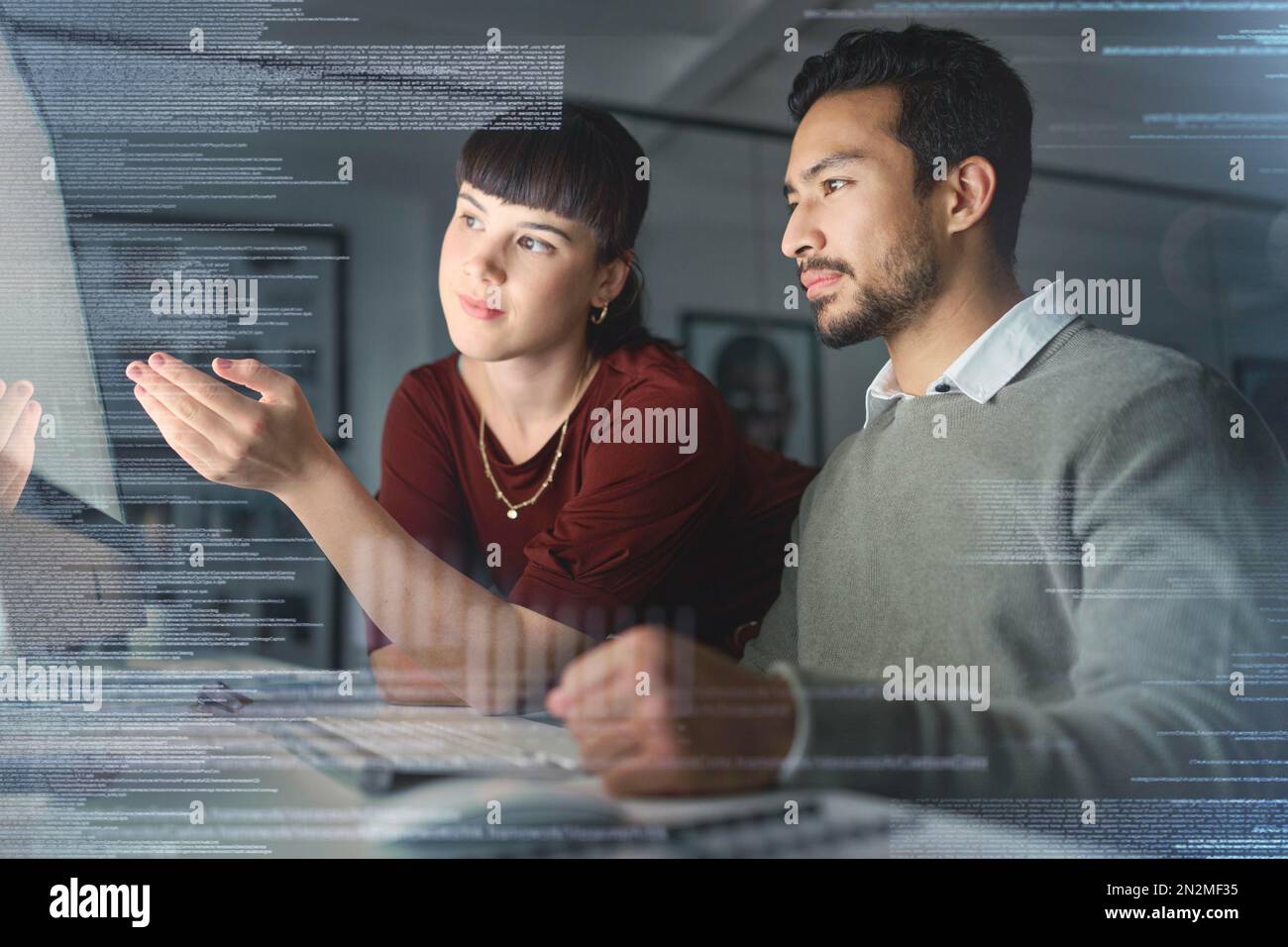 Code, manager help employee and programming with hologram, explain ...