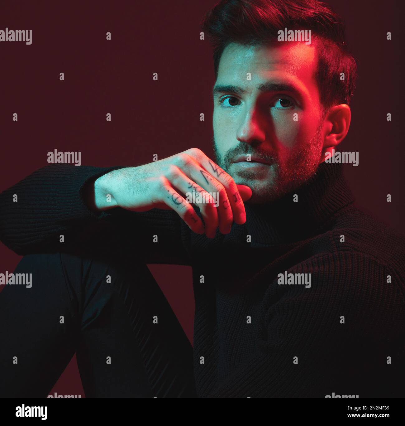 Man, fashion model and portrait of a model with beauty and lighting ...