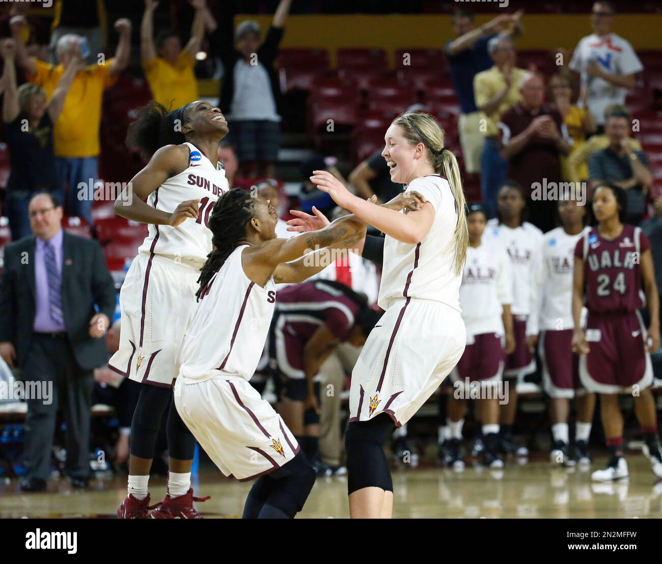 Arizona State forward Kelsey Moos, right, celebrates with Peace ...
