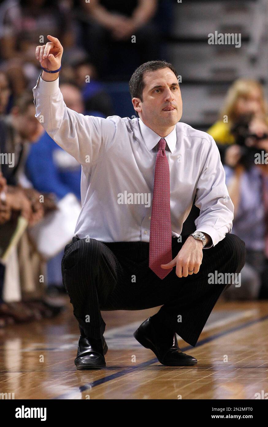 Murray State head coach Steve Prohm signals to his team in the first ...