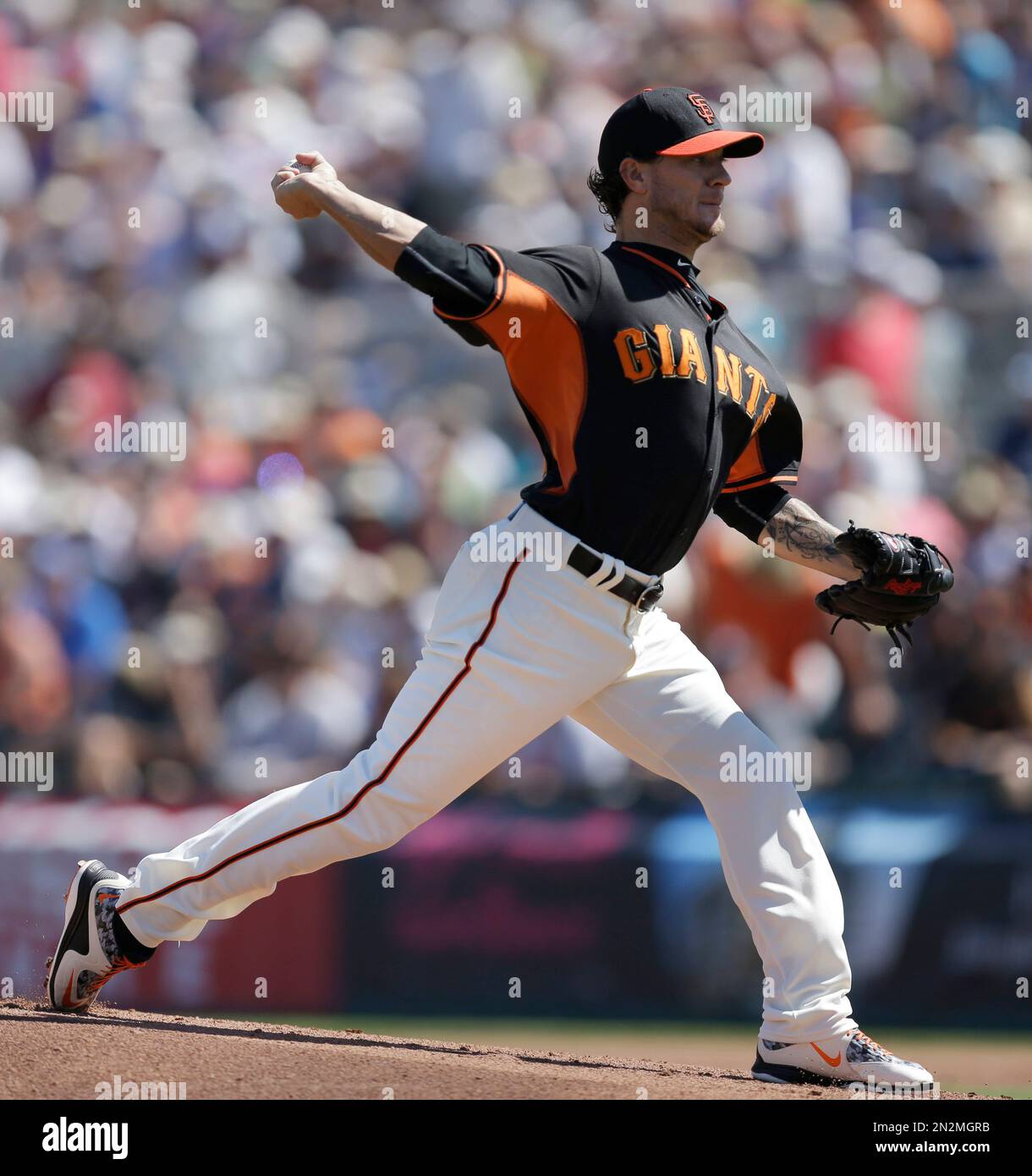 San Francisco Giants' Jake Peavy works against the Kansas City Royals ...