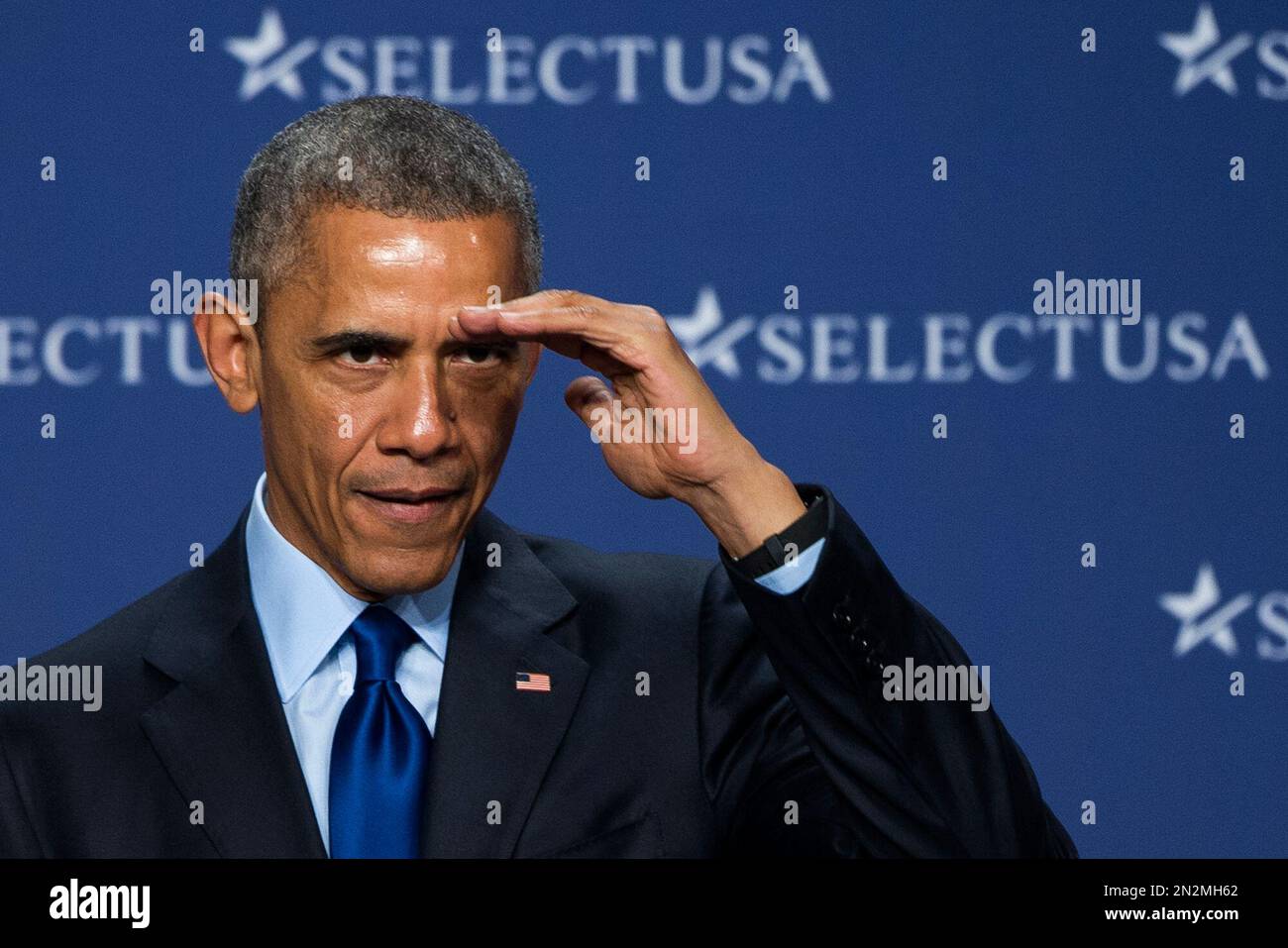 President Barack Obama looks into the audience while speaking at the ...