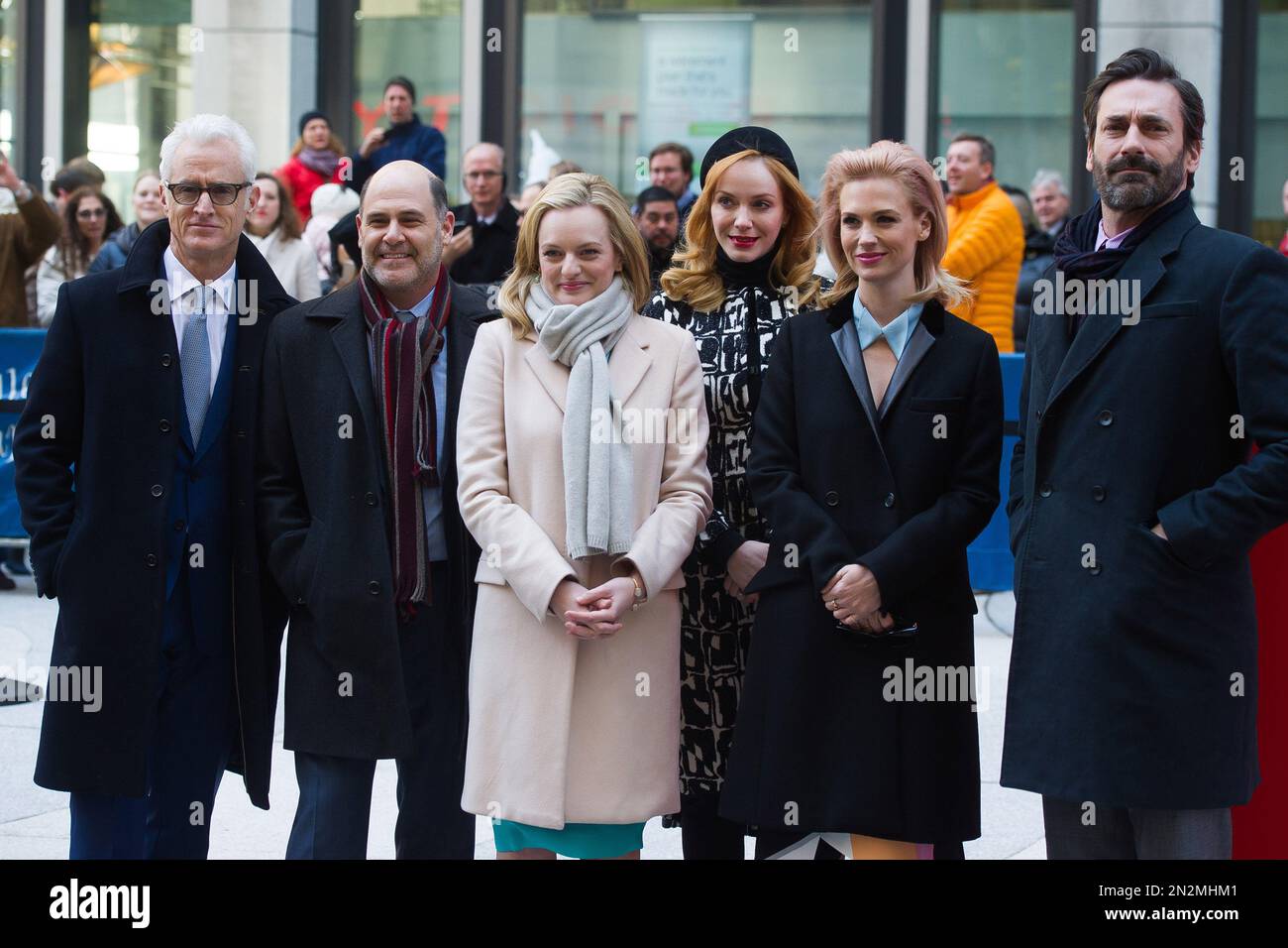 John Slattery, left, Matthew Weiner, Elisabeth Moss, Christina ...