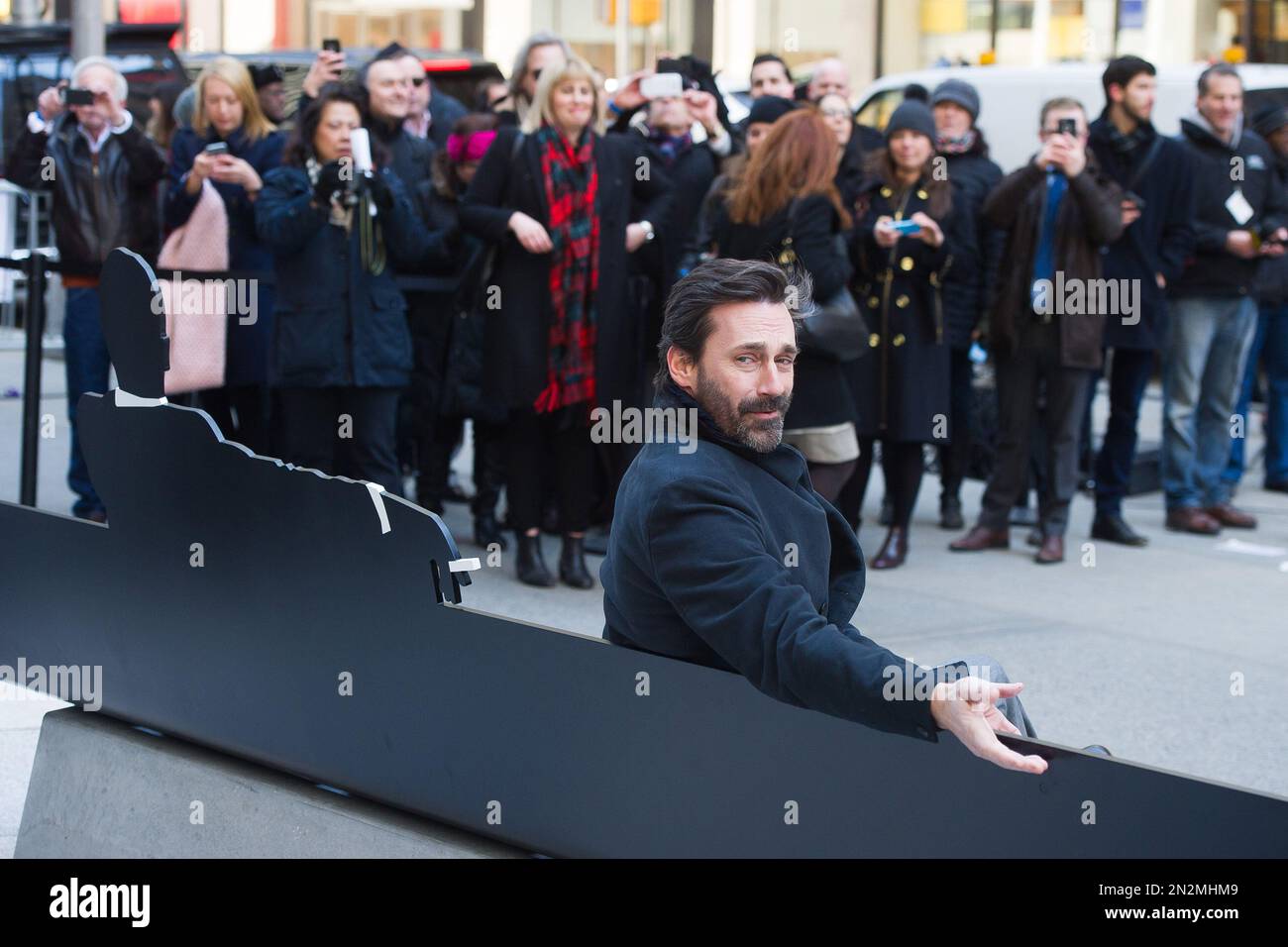 Jon Hamm helps unveil a "Mad Men" bench in front of the Time & Life ...