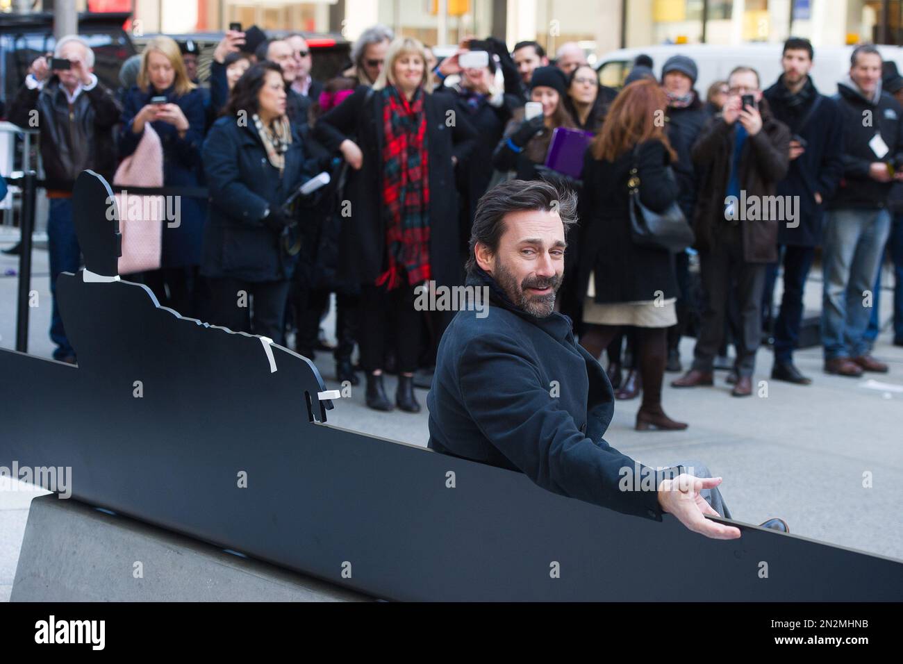 Jon Hamm helps unveil a "Mad Men" bench in front of the Time & Life ...