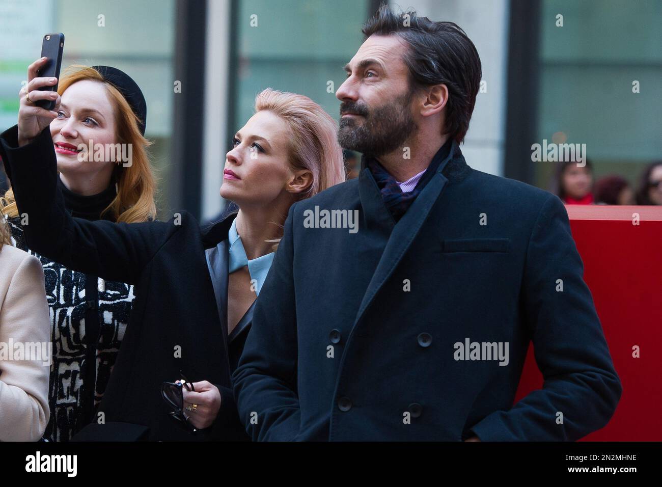 Christina Hendricks, left, January Jones and Jon Hamm help unveil a ...