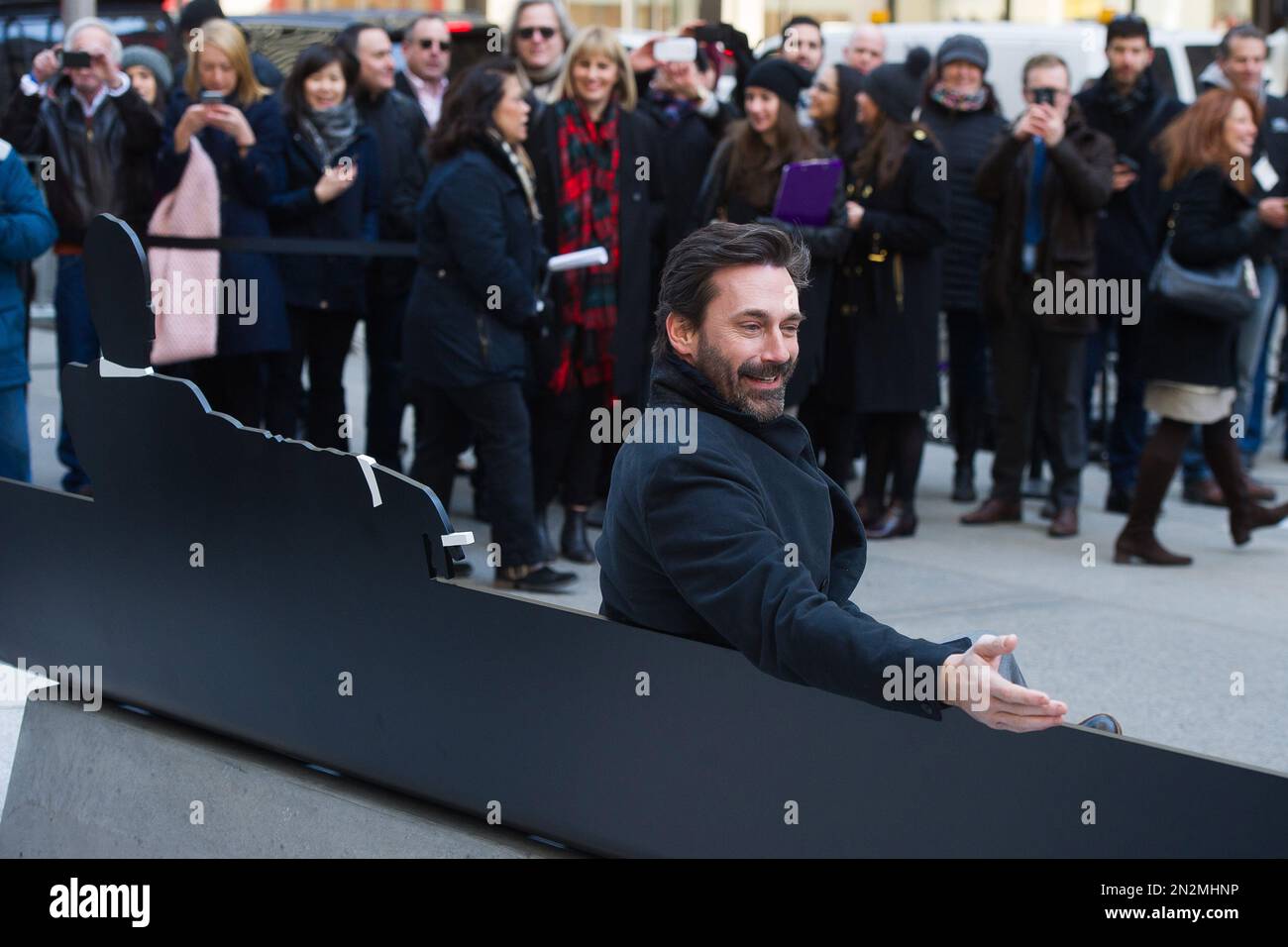 Jon Hamm helps unveil a "Mad Men" bench in front of the Time & Life ...