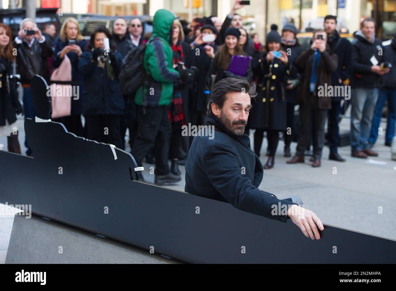 Jon Hamm helps unveil a "Mad Men" bench in front of the Time & Life ...