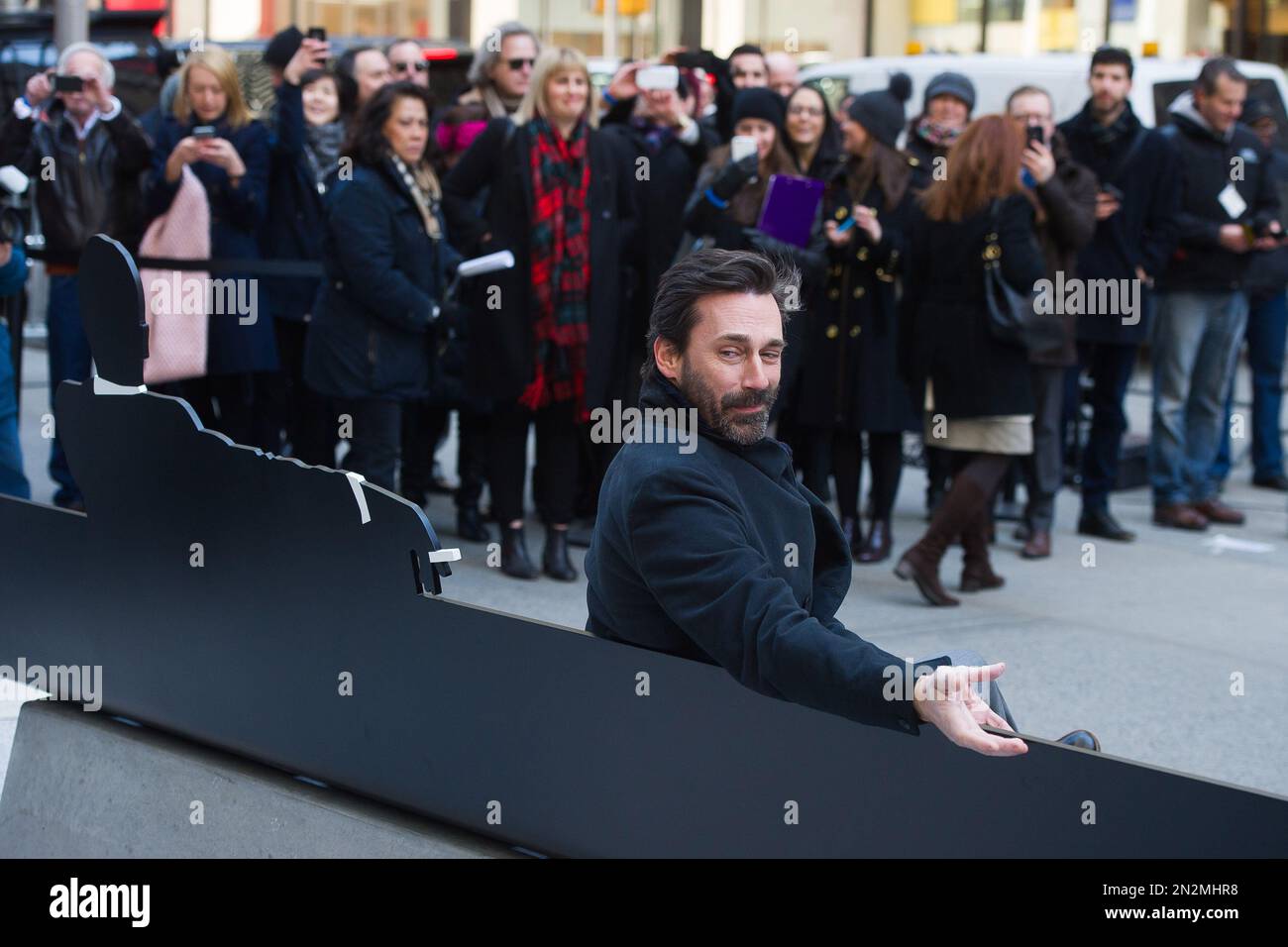 Jon Hamm helps unveil a "Mad Men" bench in front of the Time & Life ...