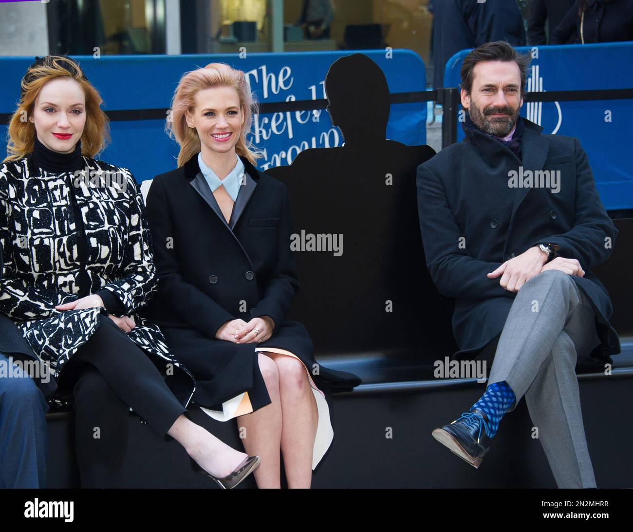 Christina Hendricks, left, January Jones and Jon Hamm help unveil a ...