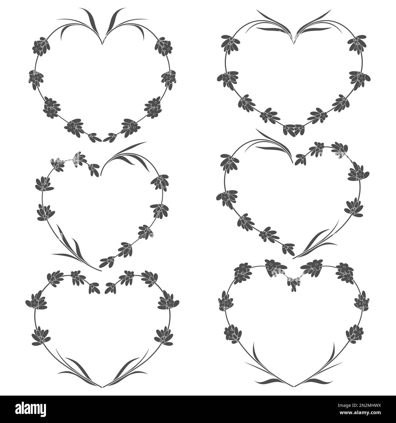 Set of vector heart of flowers of lavender. Isolated objects on white ...