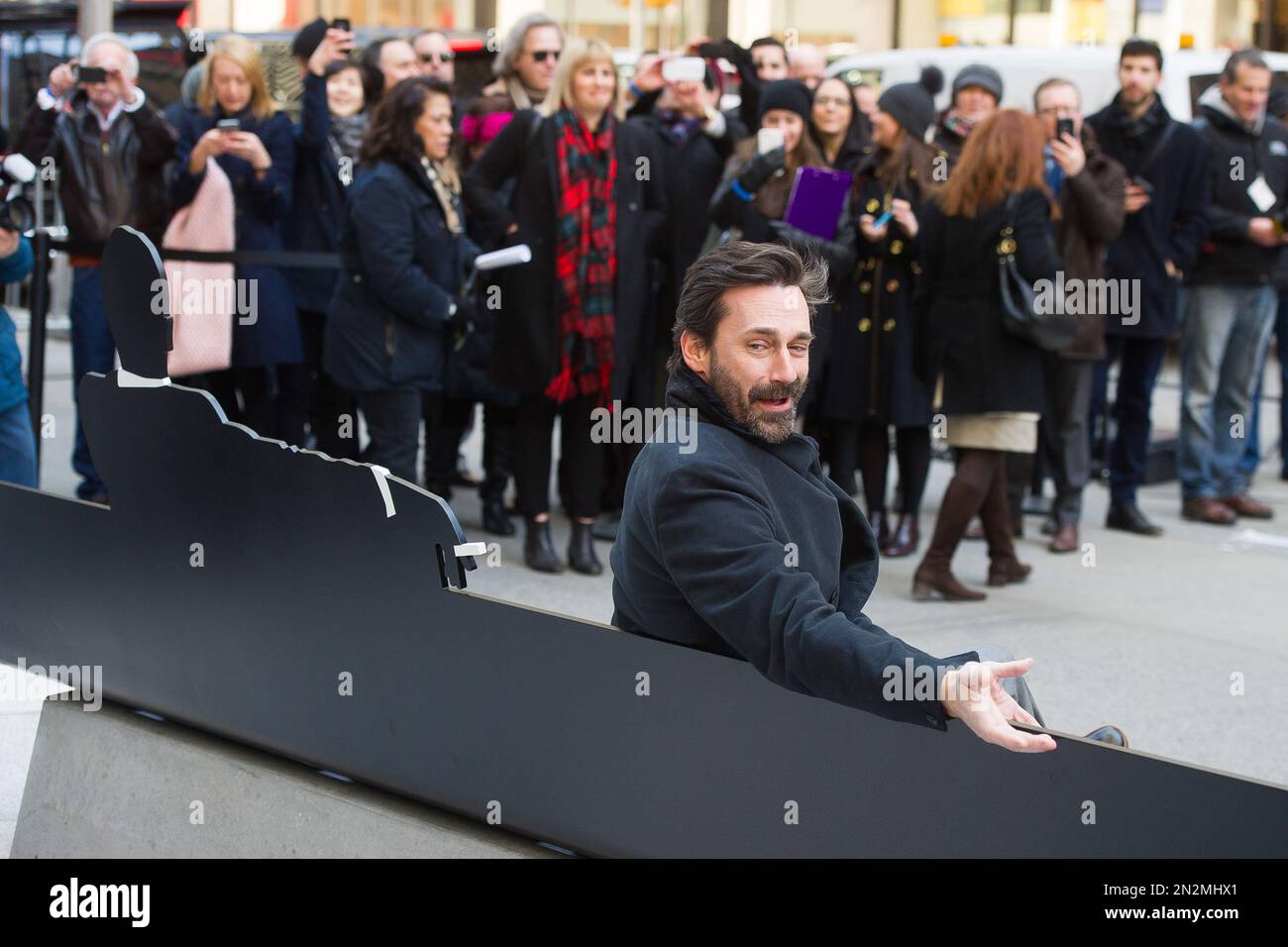 Jon Hamm helps unveil a "Mad Men" bench in front of the Time & Life ...