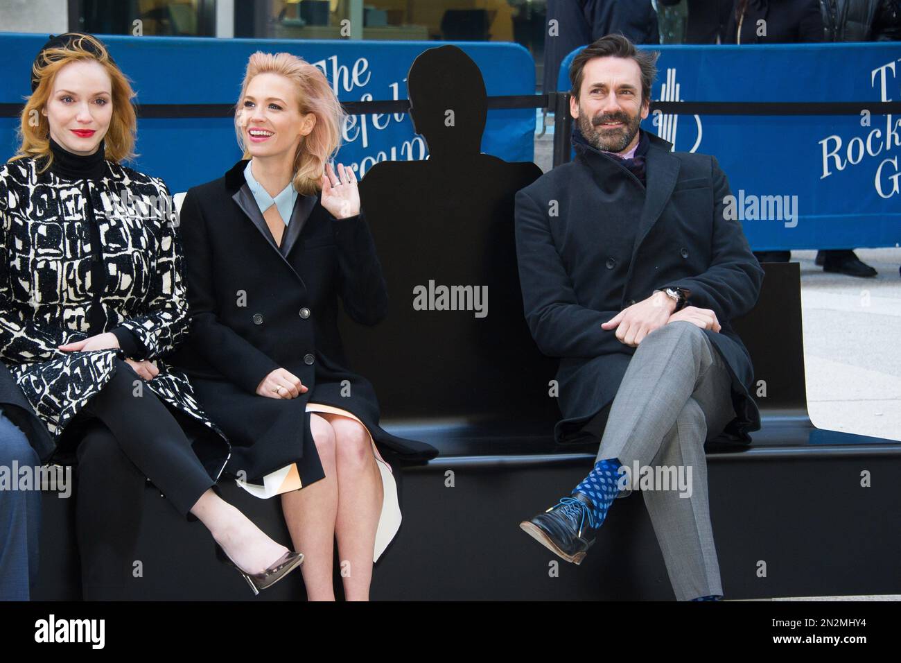 Christina Hendricks, left, January Jones and Jon Hamm help unveil a ...